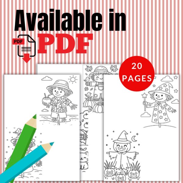 Scarecrow Coloring Page | 20 Printable PDF Instant Download