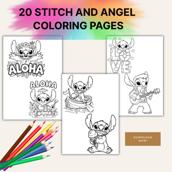 Stitch and Angel Coloring Pages | 20 Printable A4 PDF